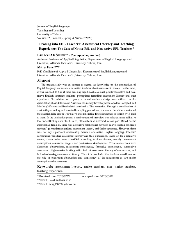 (PDF) Probing into EFL Teachers’ Assessment Literacy and Teaching ...
