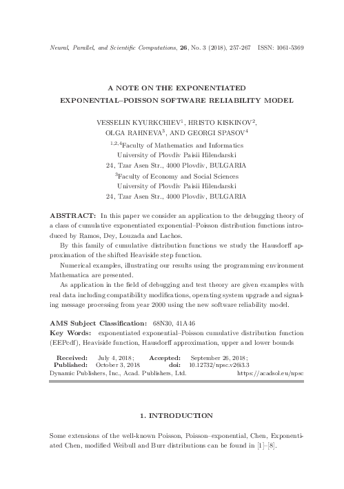 (PDF) A Note on the Exponentiated Exponential–Poisson Software Reliability Model