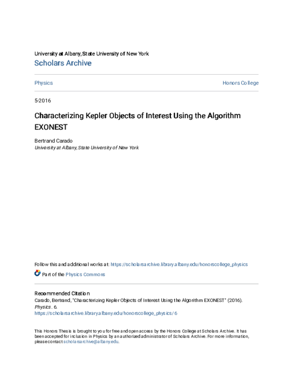 (PDF) Characterizing Kepler Objects of Interest Using the Algorithm EXONEST