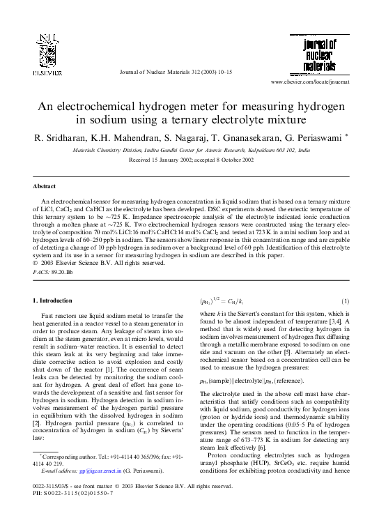 (PDF) An electrochemical hydrogen meter for measuring hydrogen in ...