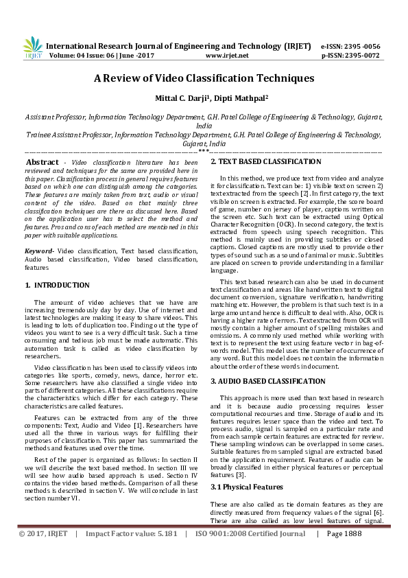 (PDF) A Review of Video Classification Techniques