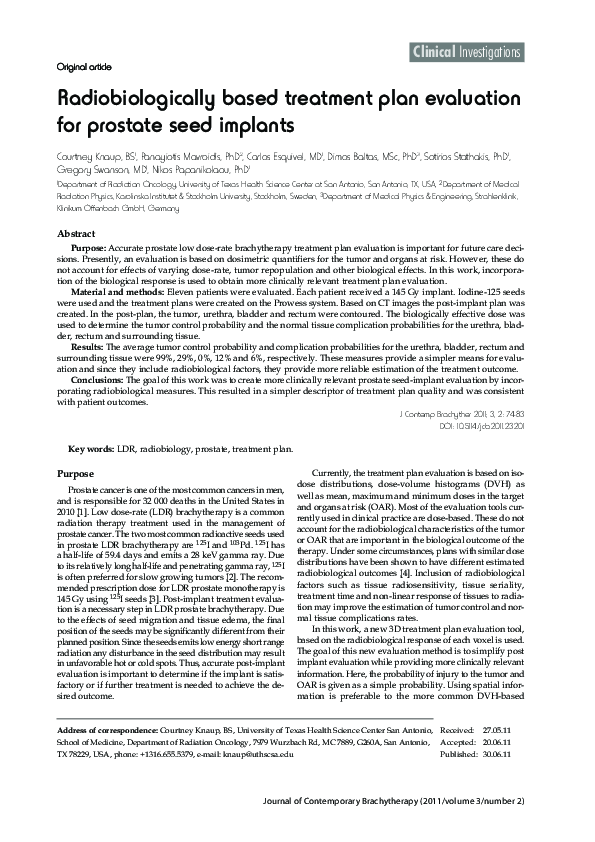 (PDF) Clinical Investigations Radiobiologically based treatment plan ...