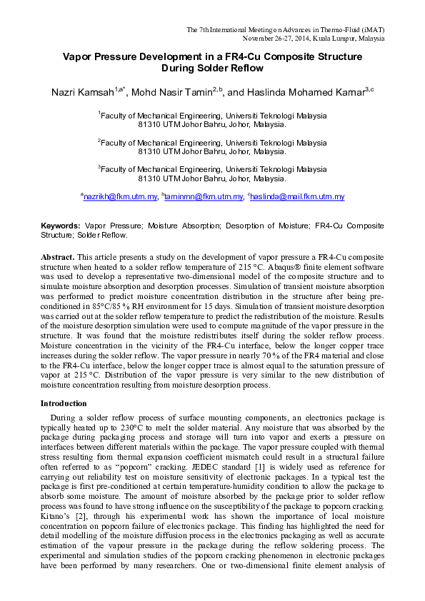 (PDF) Vapor pressure development in a FR4-CU composite structure during ...