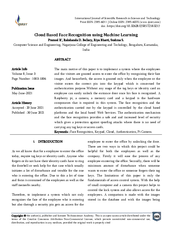 (PDF) Cloud Based Face Recognition using Machine Learning