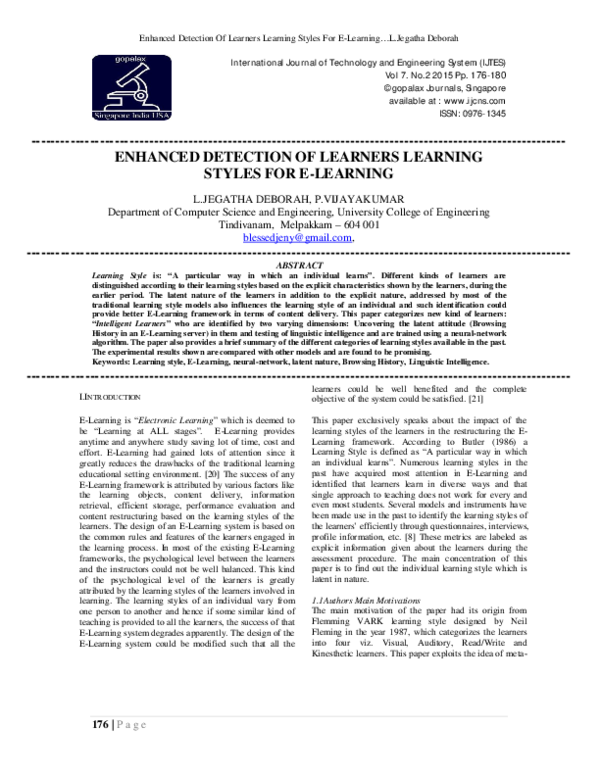 Pdf Enhanced Detection Of Learners Learning Styles For E Learning