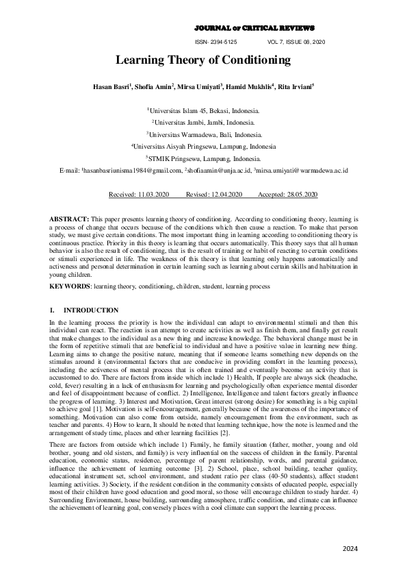 (PDF) Learning Theory of Conditioning