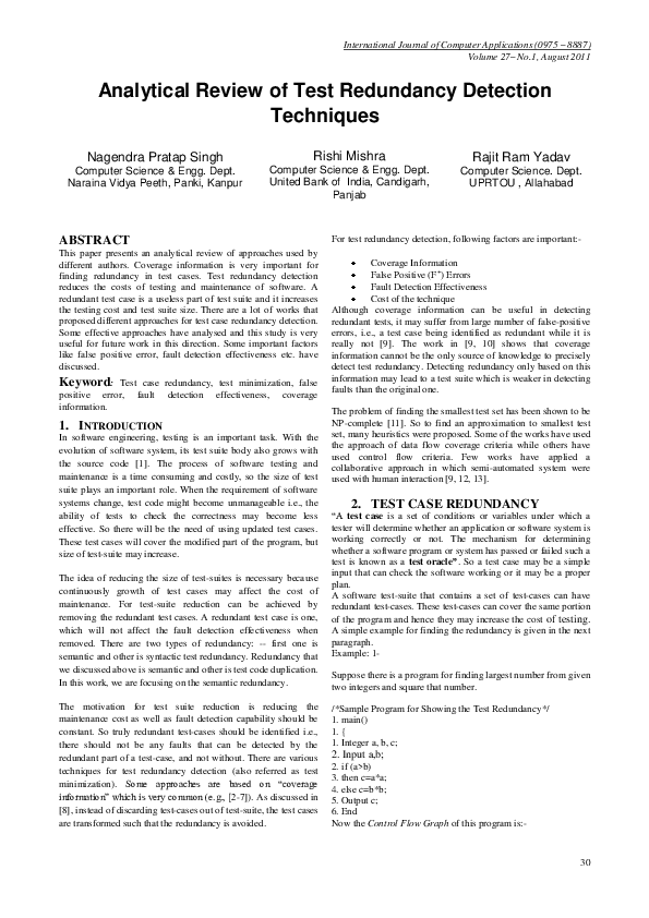 Pdf Analytical Review Of Test Redundancy Detection Techniques Rishi Mishra