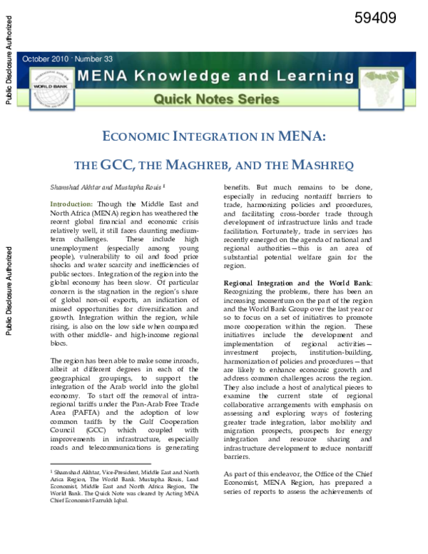 (PDF) Economic integration in MENA : the GCC, the Maghreb, and the Mashreq