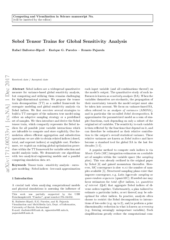 (PDF) Sobol tensor trains for global sensitivity analysis