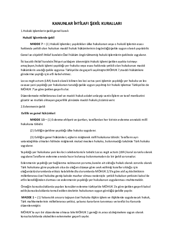 (PDF) KANUNLAR İHTİLAFI ŞEKİL KURALLARI