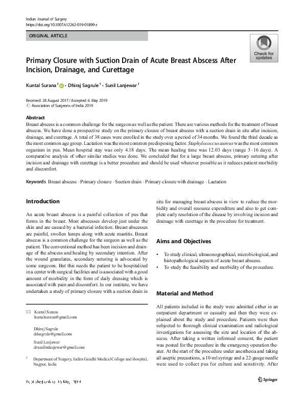 (PDF) Primary Closure with Suction Drain of Acute Breast Abscess After ...