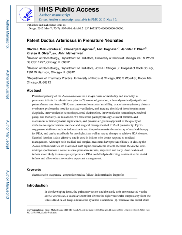 Pdf Patent Ductus Arteriosus In Premature Neonates Ghanshyam