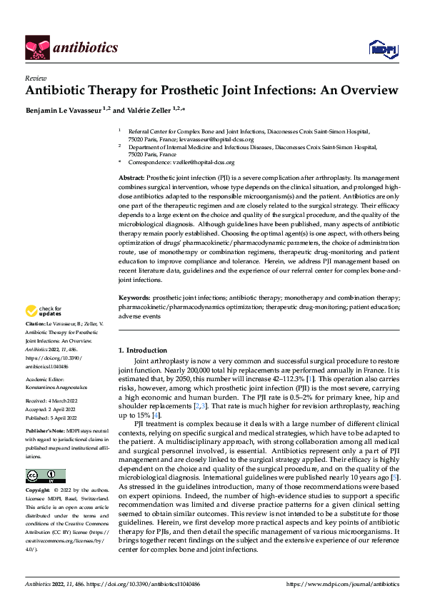 (PDF) Antibiotic Therapy for Prosthetic Joint Infections: An Overview