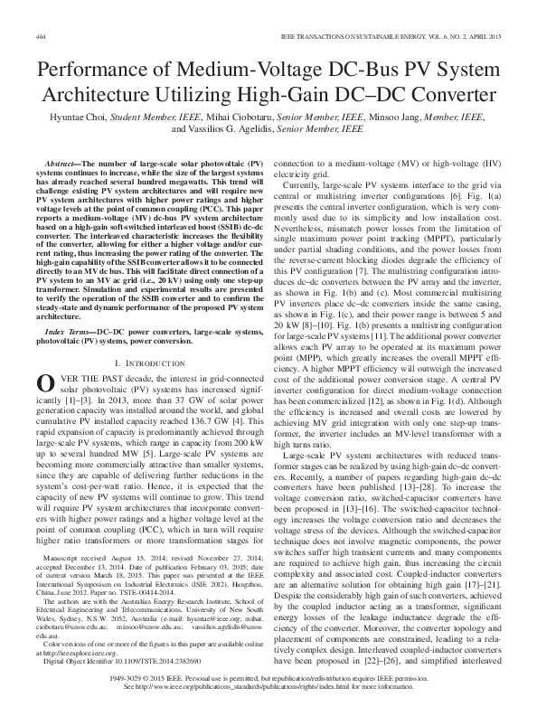 (PDF) Performance of Medium-Voltage DC-Bus PV System Architecture ...