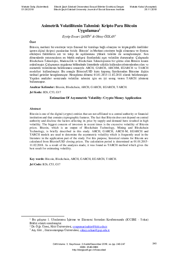 (PDF) Asimetrik Volatilitenin Tahmini: Kripto Para Bitcoin Uygulaması