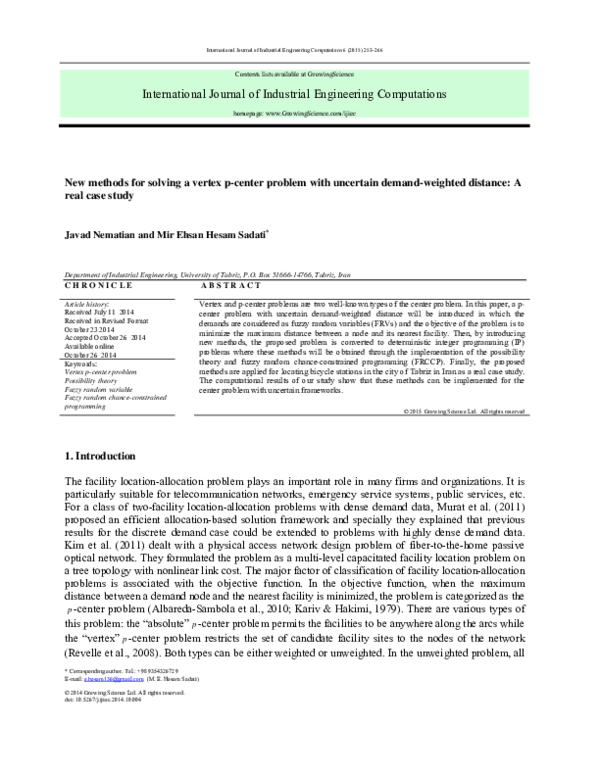 (PDF) New methods for solving a vertex p-center problem with uncertain demand-weighted distance ...