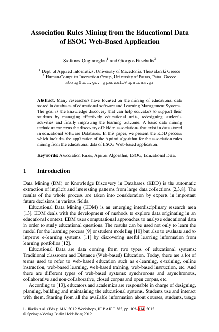 (PDF) Association Rules Mining from the Educational Data of ESOG Web-Based Application