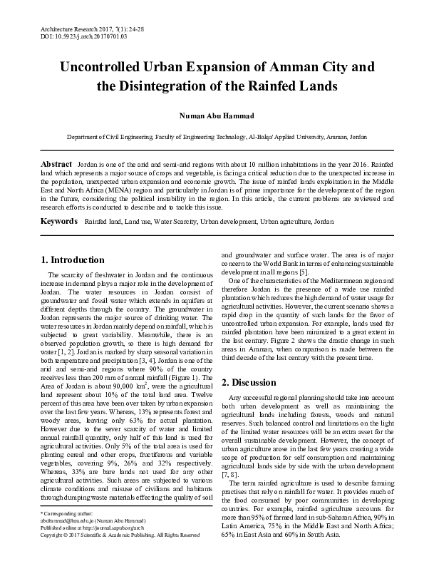 (PDF) Uncontrolled Urban Expansion of Amman City and the Disintegration ...