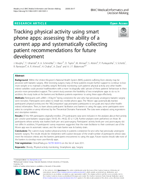 (PDF) Tracking physical activity using smart phone apps: assessing the ...