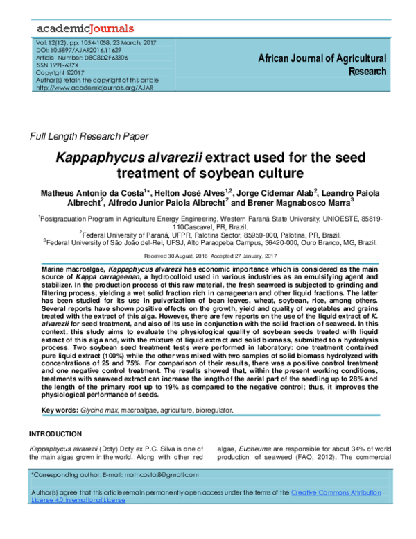 (PDF) Kappaphycus alvarezii extract used for the seed treatment of ...