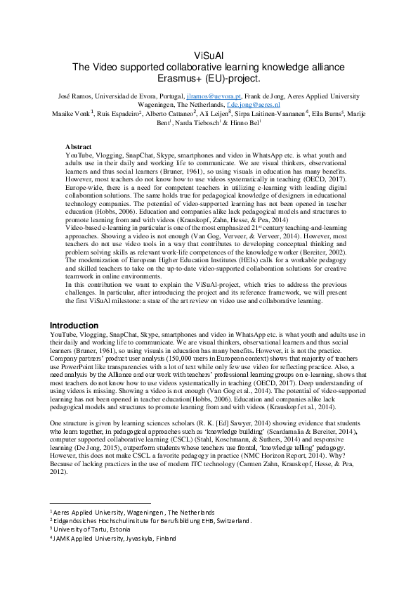 (PDF) The Video supported collaborative learning knowledge alliance ...