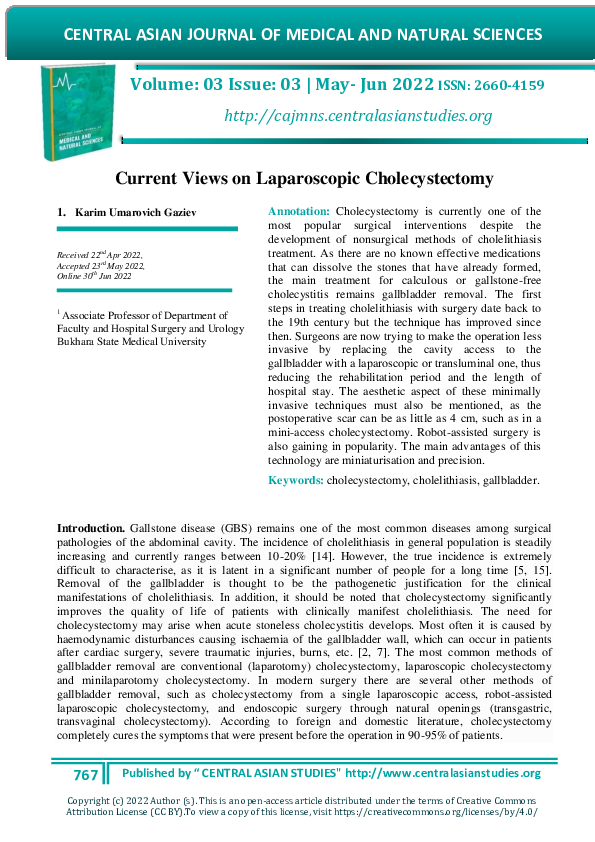 (PDF) Current Views on Laparoscopic Cholecystectomy
