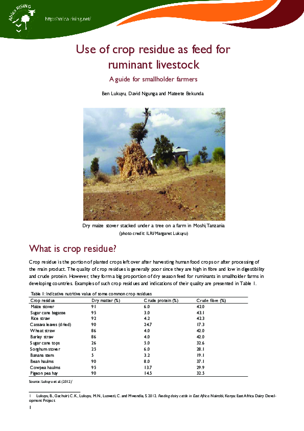 (PDF) Use of crop residue as feed for ruminant livestock: A guide for ...