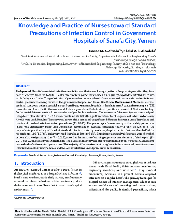(PDF) Knowledge and Practice of Nurses towards Standard Precautions of ...