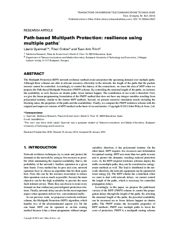 Pdf Path Based Multipath Protection Resilience Using Multiple Paths