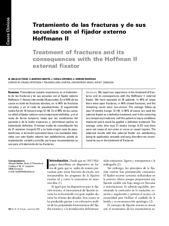 (PDF) Tratamiento de las fracturas y de sus secuelas con el fijador externo Hoffmann II