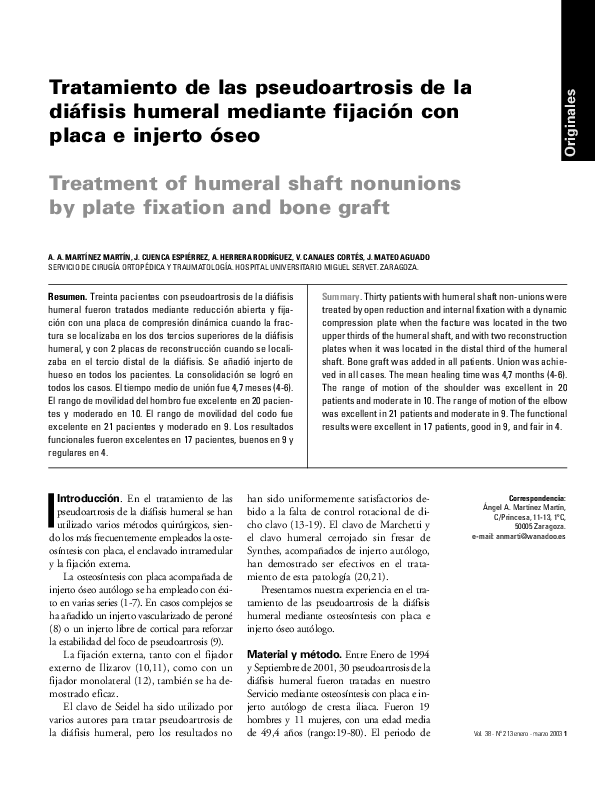 (PDF) Tratamiento de las pseudoartrosis de la diáfisis humeral mediante ... (PDF) Tratamiento de las pseudoartrosis de la diáfisis humeral mediante ...