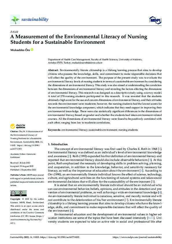 (PDF) A Measurement of Environmental Literacy of Nursing Students for ...