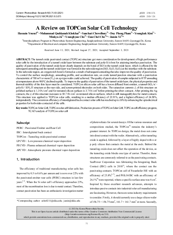 (PDF) A Review on TOPCon Solar Cell Technology