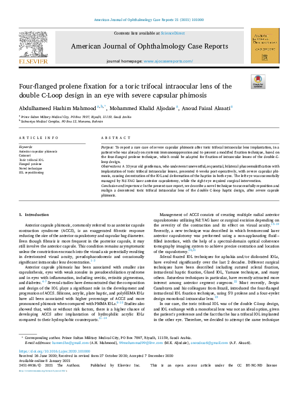 (PDF) Four-flanged prolene fixation for a toric trifocal intraocular ...