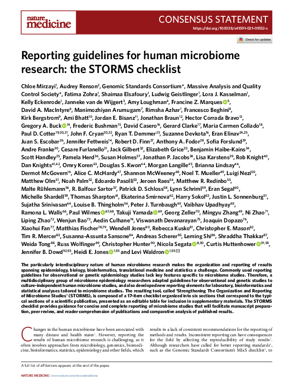 (PDF) Reporting guidelines for human microbiome research: the STORMS ...