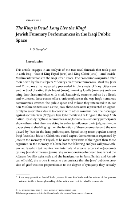 (PDF) The King is Dead, Long Live the King! Jewish Funerary Performances in the Iraqi Public Space