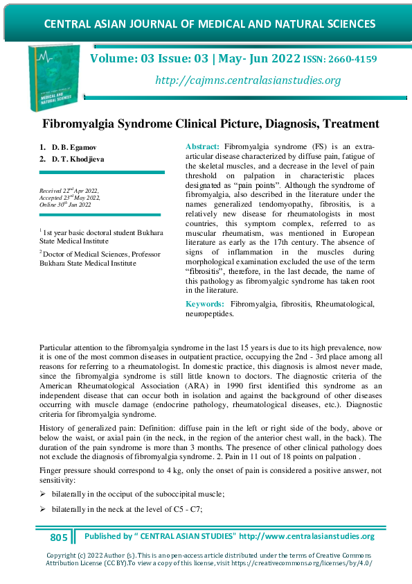 (PDF) Fibromyalgia Syndrome Clinical Picture, Diagnosis, Treatment