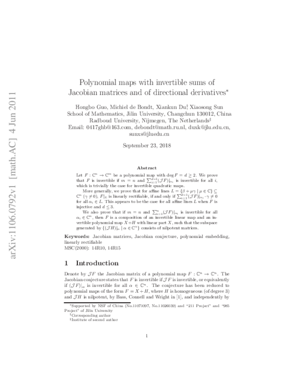 (PDF) Polynomial maps with invertible sums of Jacobian matrices and directional derivatives ...