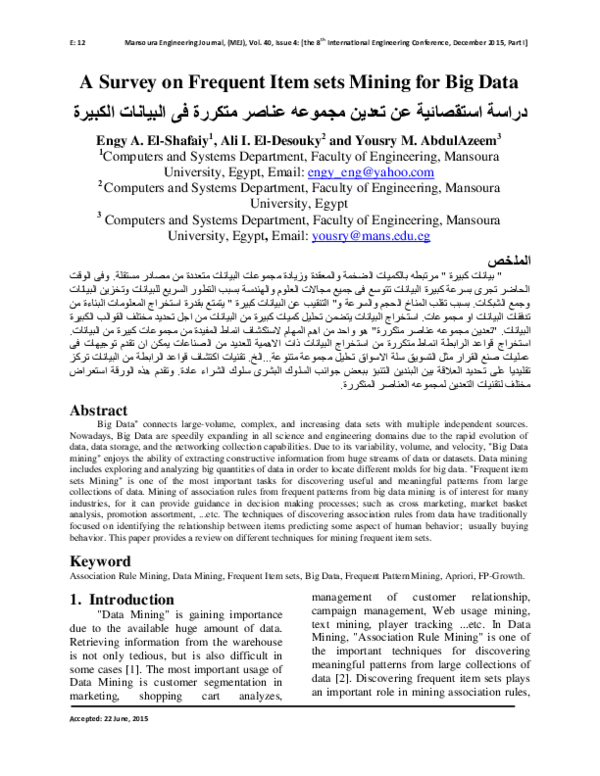 (PDF) A Survey on Frequent Item sets Mining for Big Data