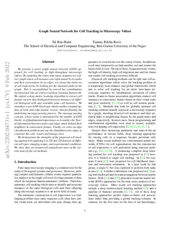 (PDF) Graph Neural Network for Cell Tracking in Microscopy Videos