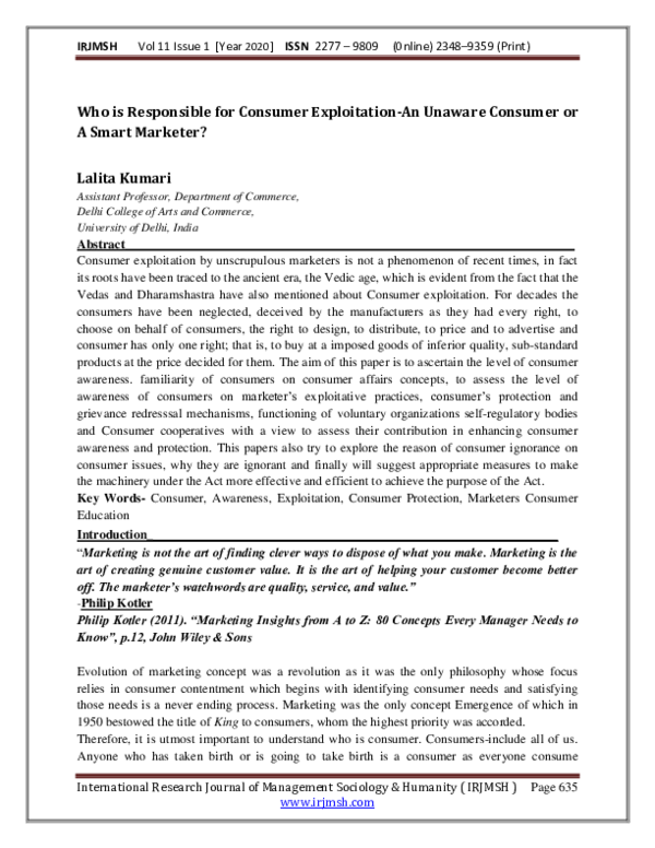 (PDF) Who is Responsible for Consumer Exploitation-An Unaware Consumer ...