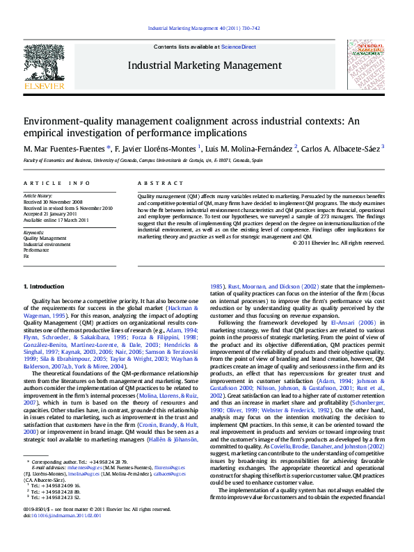 (PDF) Environment-quality management coalignment across industrial ...