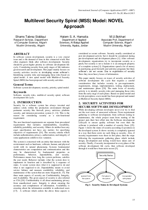 (PDF) Multilevel Security Spiral (MSS) Model: NOVEL Approach (PDF) Multilevel Security Spiral (MSS) Model: NOVEL Approach