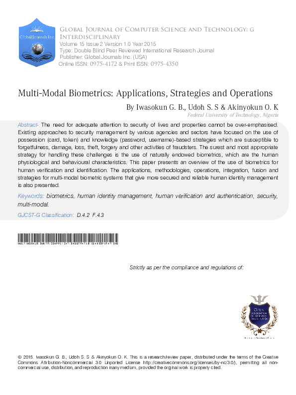 (PDF) Multi-Modal Biometrics: Applications, Strategies and Operations
