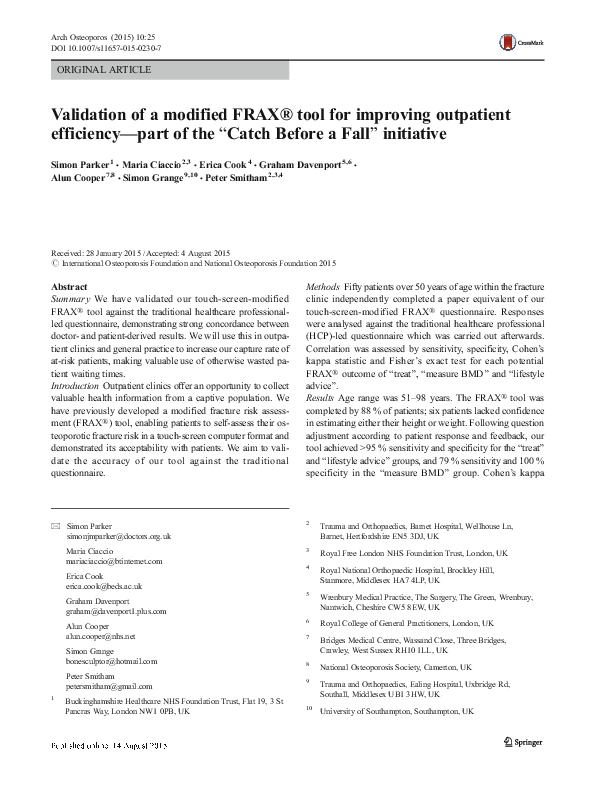 (PDF) Validation of a modified FRAX® tool for improving outpatient ...