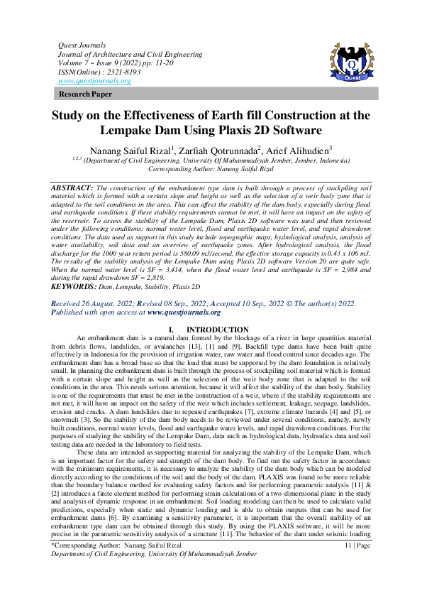 (PDF) Study on the Effectiveness of Earth fill Construction at the ...