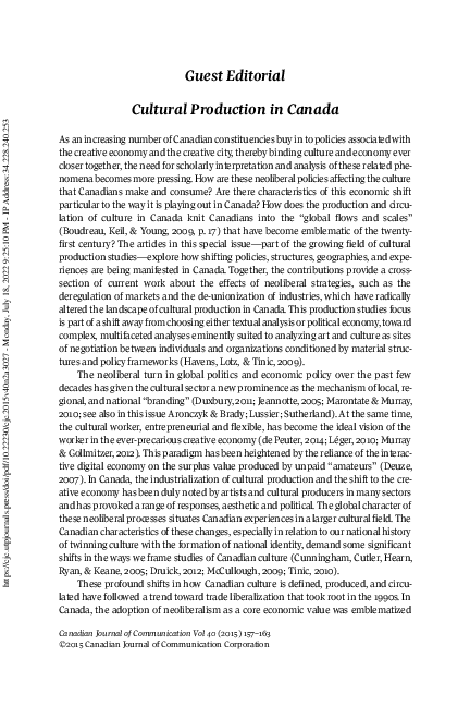 (PDF) Cultural Production in Canada