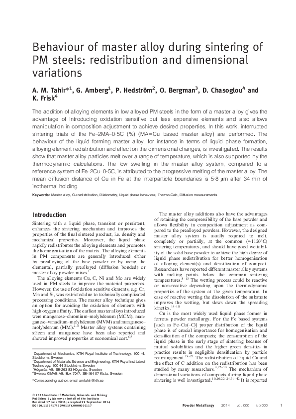 (PDF) Behaviour of master alloy during sintering of PM steels ...