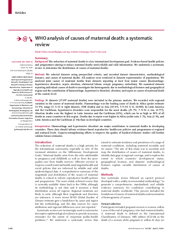 (PDF) WHO analysis of causes of maternal death: a systematic review