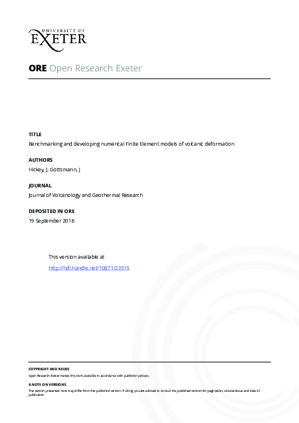 (PDF) Benchmarking and developing numerical Finite Element models of ...